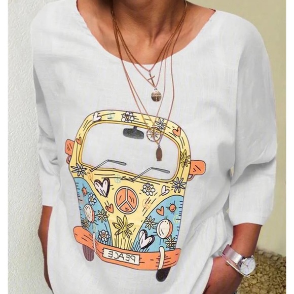 MISSLOOK | Tops | Miss Look Cotton Top With Vintage Vw Bus Desgn | Poshmark